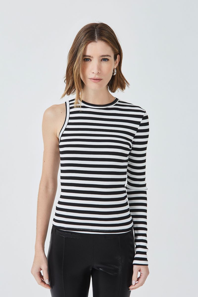 Blusa Rib Manga Única Camila Preto